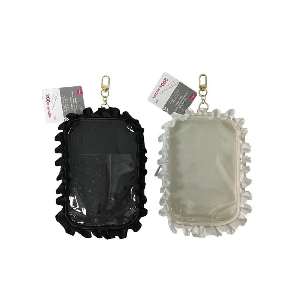 Favorite Pouch Square Bag Charm Pouch with Ruffles Black/White – DAISO ...