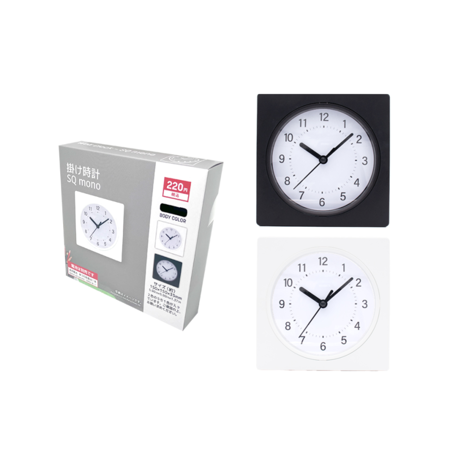 Wall Clock Square Monotone – DAISO SINGAPORE