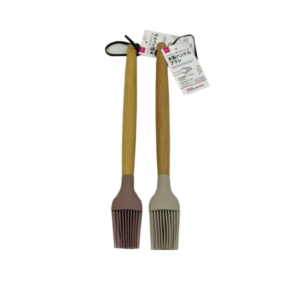 Silicone Kitchen Tool with Wooden Handle Brush Brown/Olive – DAISO ...